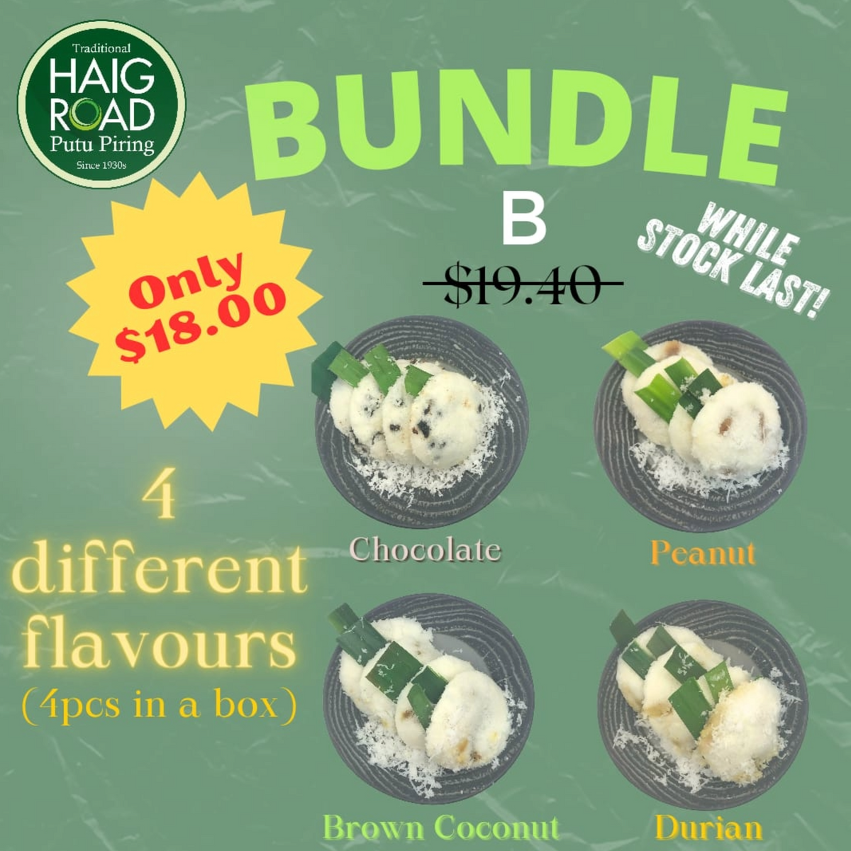 HRPP BUNDLE B (4 boxes of different flavours of Putu Piring) U.P. $22 ...
